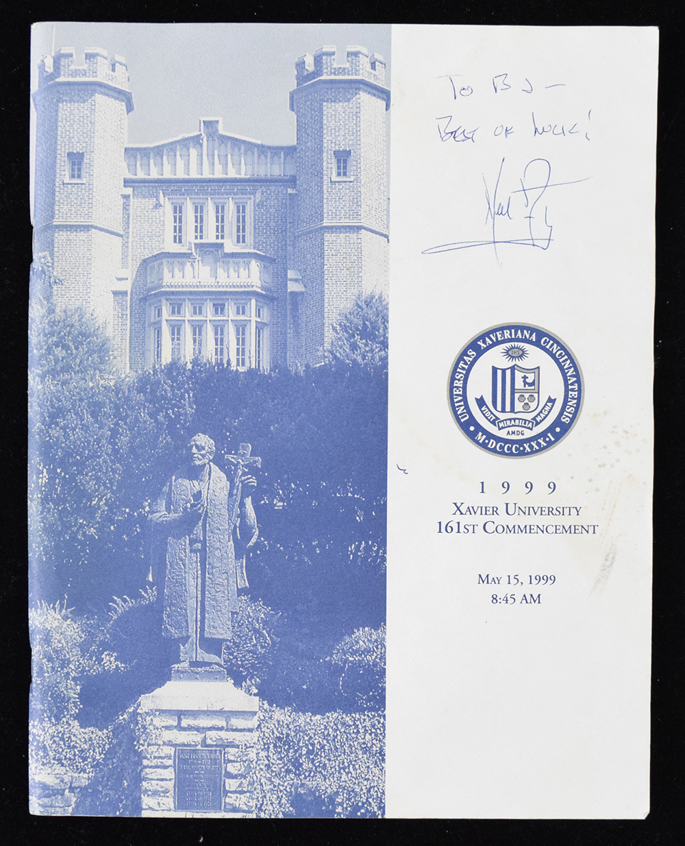 Neil Armstrong signed 1999 Xavier University commencement program (Sig ...