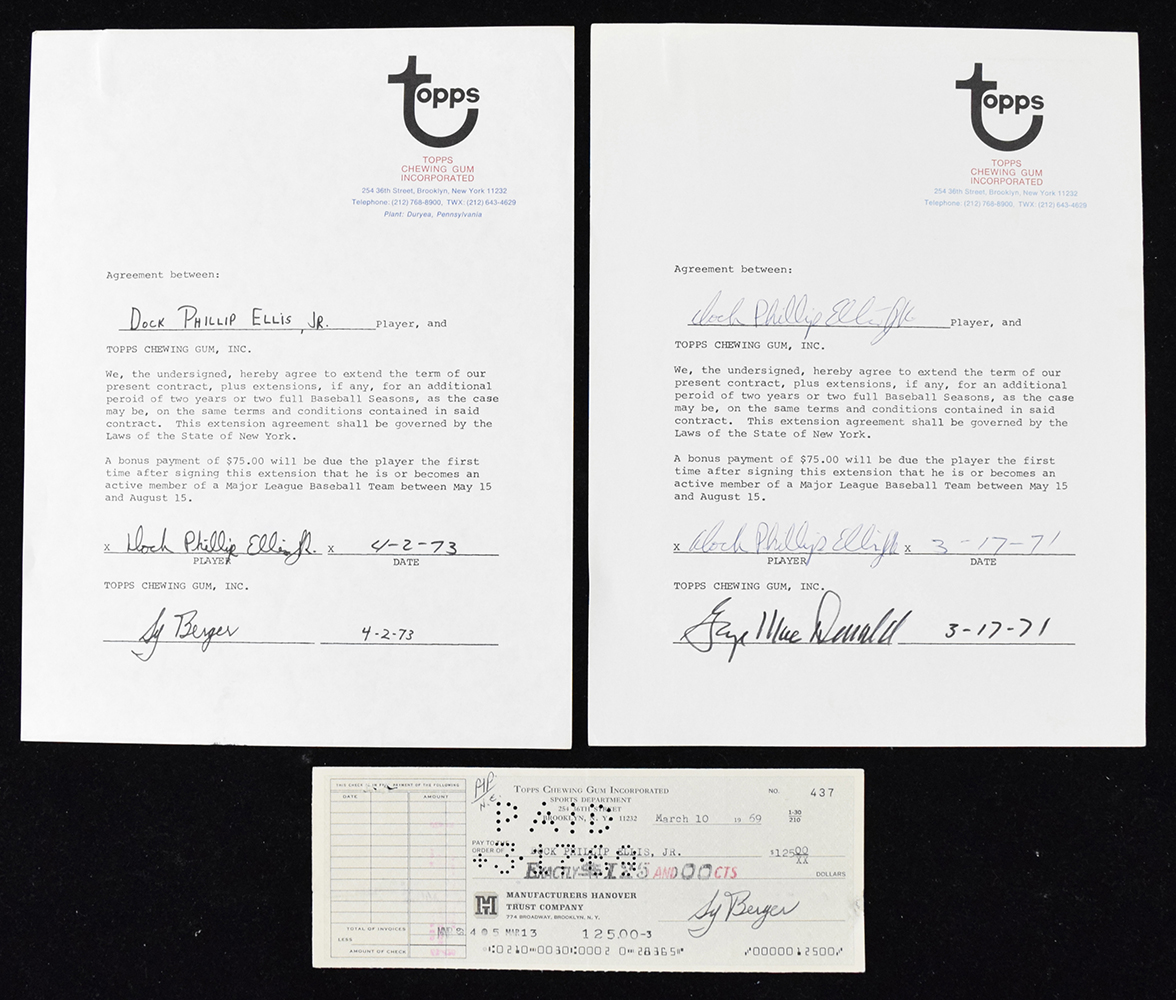 Dock Ellis signed 1971 and 1973 Topps contracts with Sy... | Barnebys