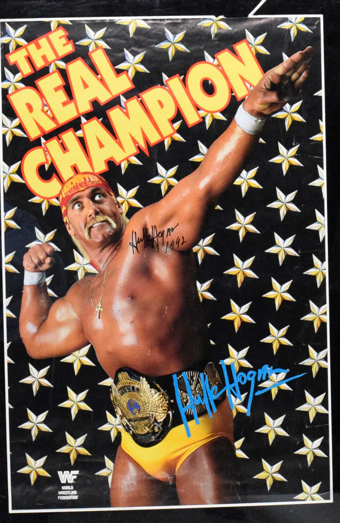Hulk Hogan autographed "Real Champion" vintage poster (Sig | Barnebys