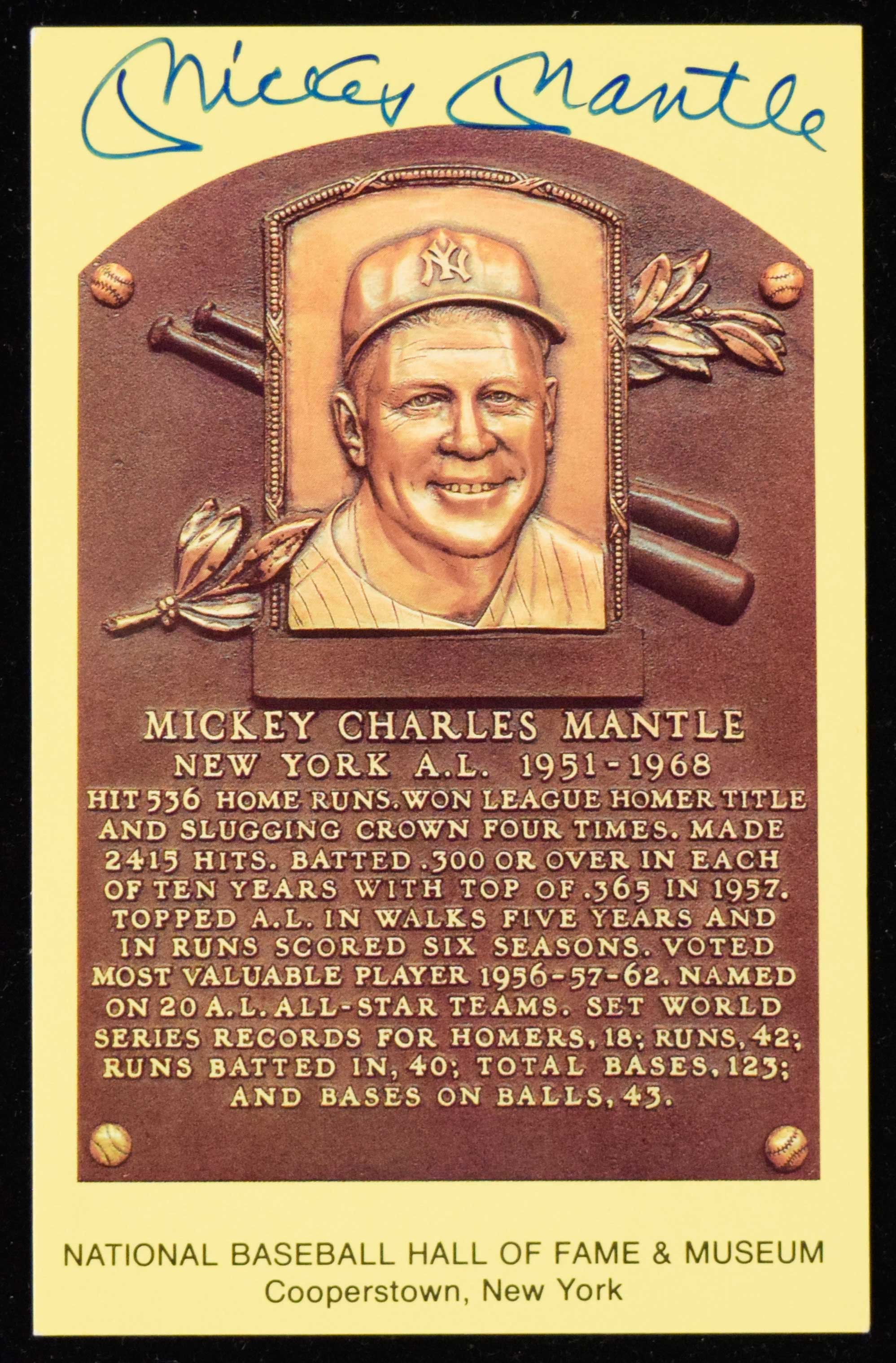 Mickey Mantle autographed Yellow Hall of Fame postcard (Sig | Barnebys