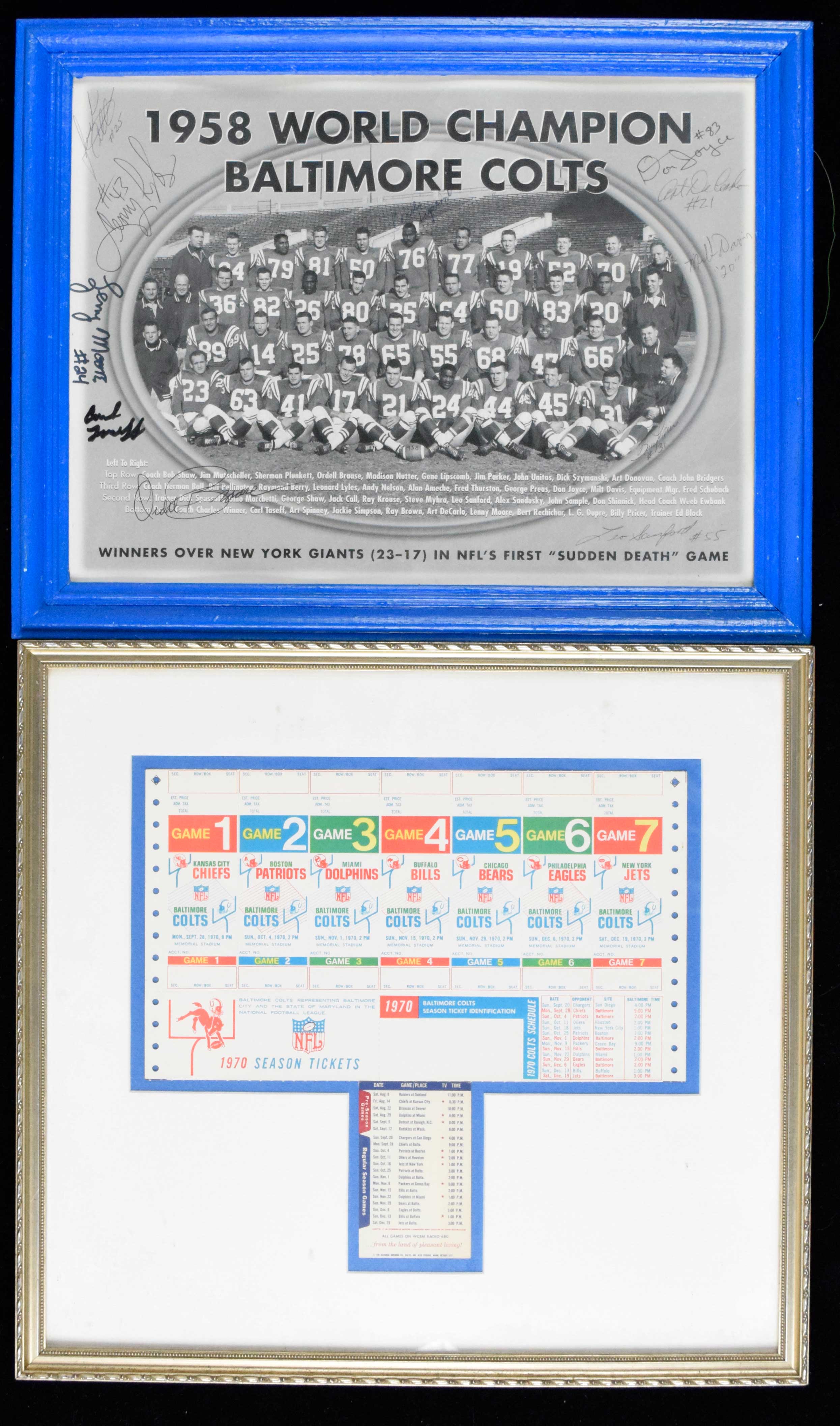 1958 Baltimore Colts multi-signed photo and 1970 Colts... | Barnebys